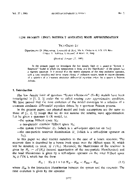 Pdf Low Density Limit Without Rotating Wave Approximation