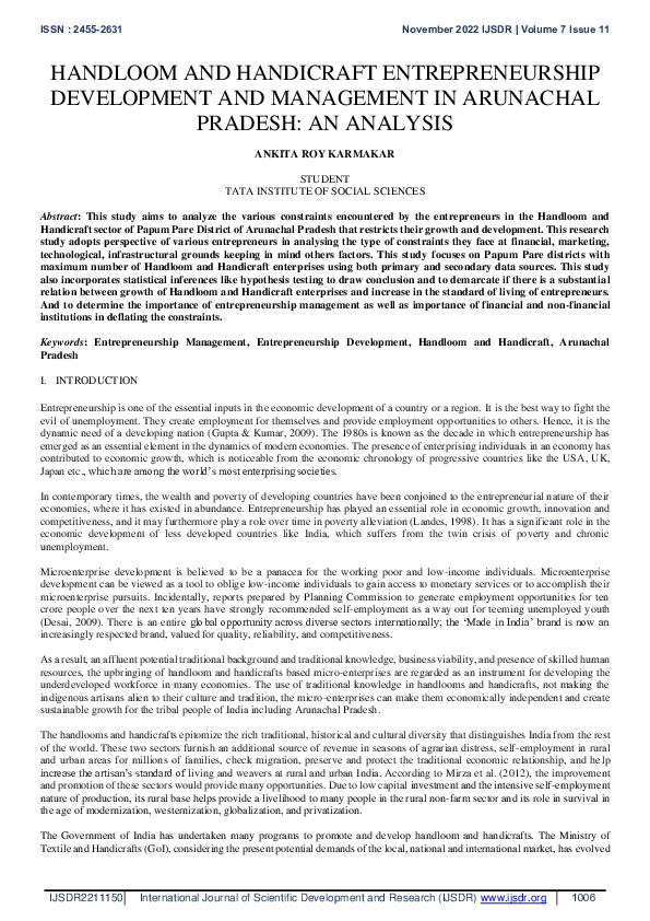 (PDF) HANDLOOM AND HANDICRAFT ENTREPRENEURSHIP DEVELOPMENT AND MANAGEMENT IN ARUNACHAL PRADESH ...