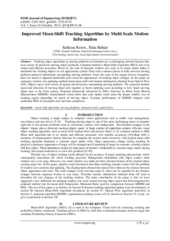 Pdf Improved Mean Shift Tracking Algorithm By Multi Scale Motion Information