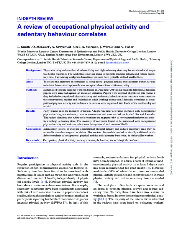 (PDF) A review of occupational physical activity and sedentary ...