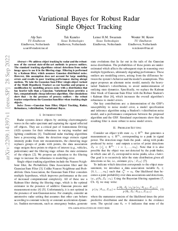 Pdf Variational Bayes For Robust Radar Single Object Tracking Alp Sari And Wouter Kouw