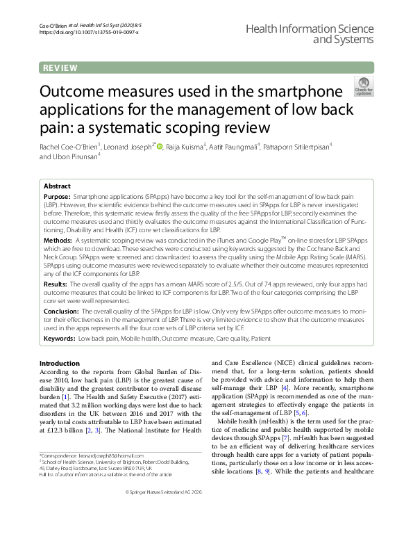 (PDF) Outcome measures used in the smartphone applications for the ...