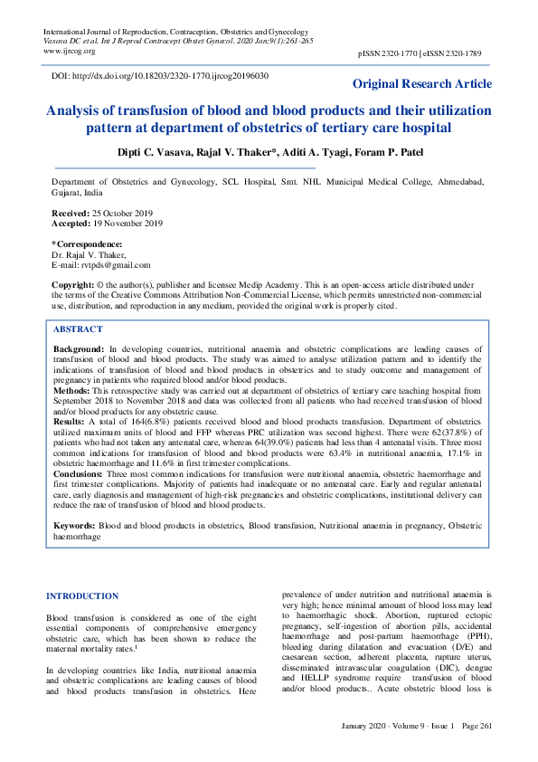 (PDF) Analysis of transfusion of blood and blood products and their ...