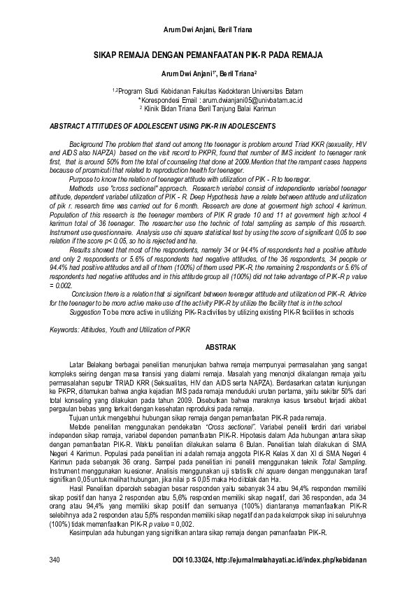 (PDF) Sikap Remaja Dengan Pemanfaatan Pik-R Pada Remaja