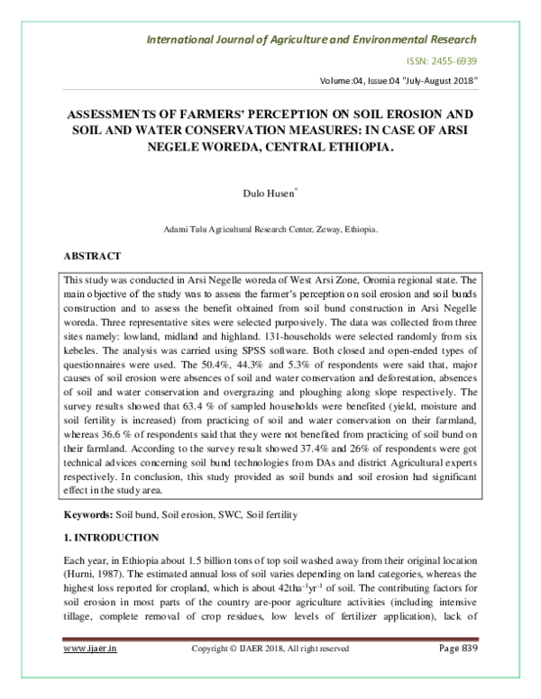 (PDF) ASSESSMENTS OF FARMERS' PERCEPTION ON SOIL EROSION AND SOIL AND WATER CONSERVATION ...