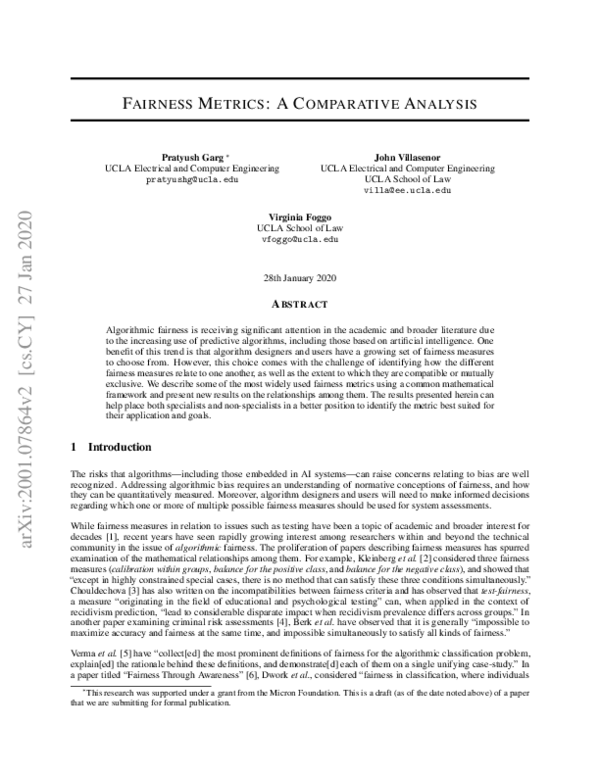 Pdf Fairness Metrics A Comparative Analysis
