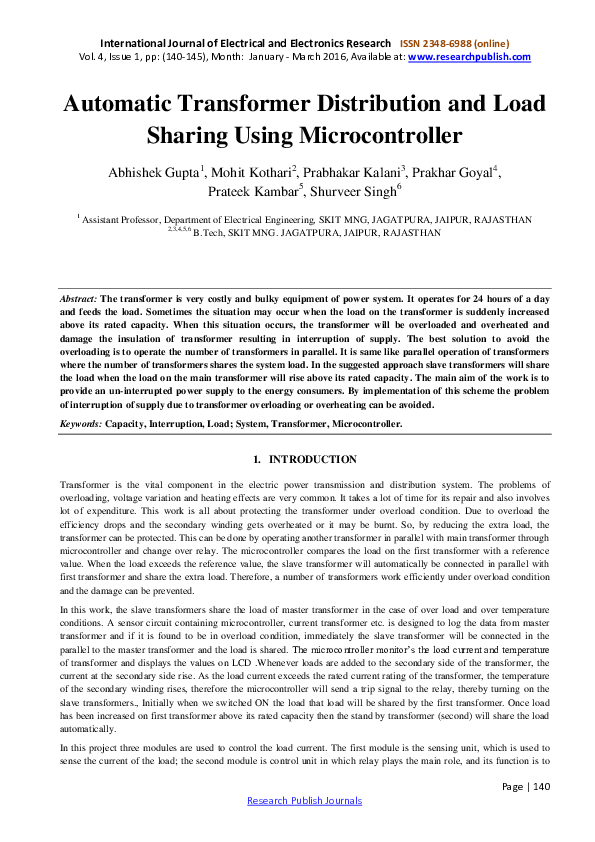 Pdf Automatic Transformer Distribution And Load Sharing Using Microcontroller