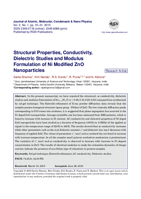 (PDF) Structural Properties, Conductivity, Dielectric Studiesand Modulus Formulation of Ni ...