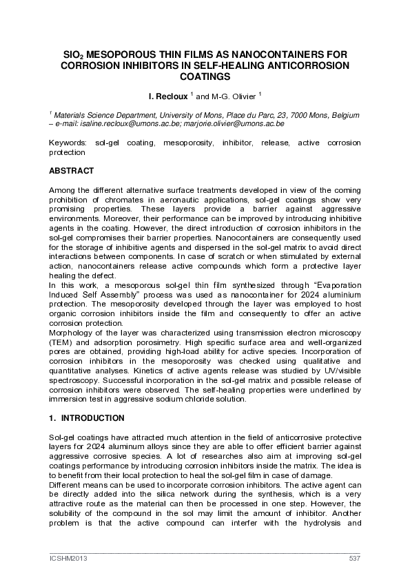 (PDF) SiO2 mesoporous thin films as nanocontainers for corrosion ...