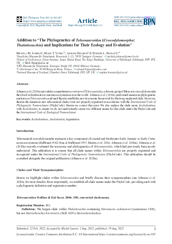 (PDF) Addition to "the phylogenetics of Teleosauroidea (Crocodylomorpha ...