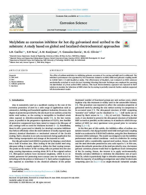 (PDF) Molybdate as corrosion inhibitor for hot dip galvanised steel ...