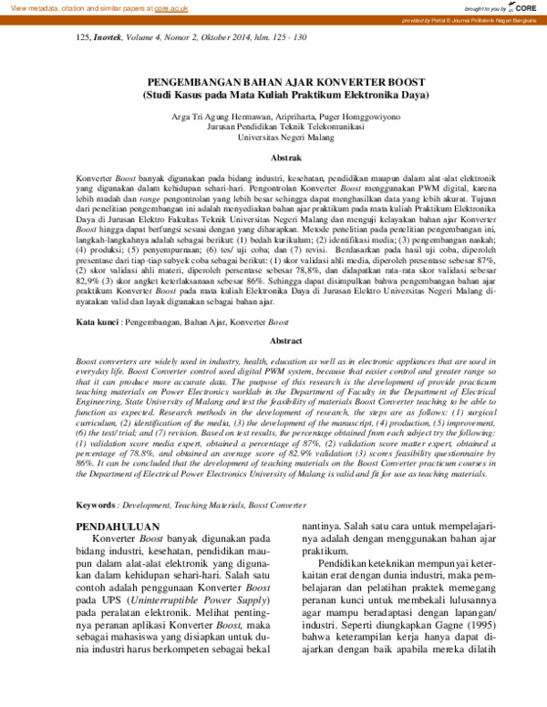 (PDF) PENGEMBANGAN BAHAN AJAR KONVERTER BOOST (Studi Kasus pada Mata Kuliah Praktikum ...