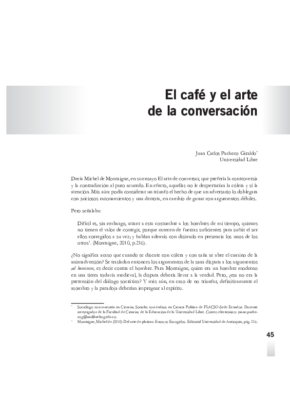 (PDF) Café y El Arte De La Conversación