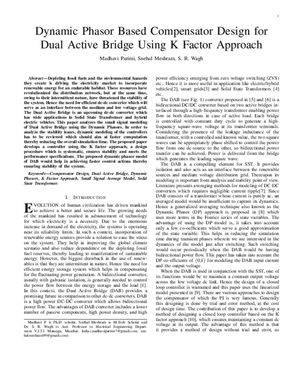 Pdf Dynamic Phasor Based Compensator Design For Dual Active Bridge Using K Factor Approach