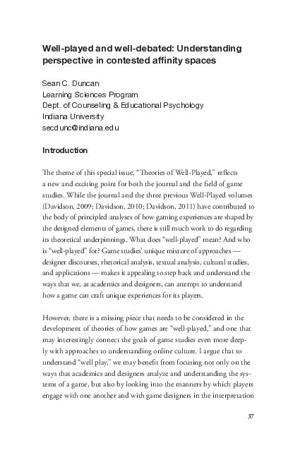 (PDF) Understanding Well-Played Games Through Player Perspectives