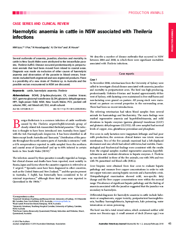 (PDF) Haemolytic anaemia in cattle in NSW associated ...