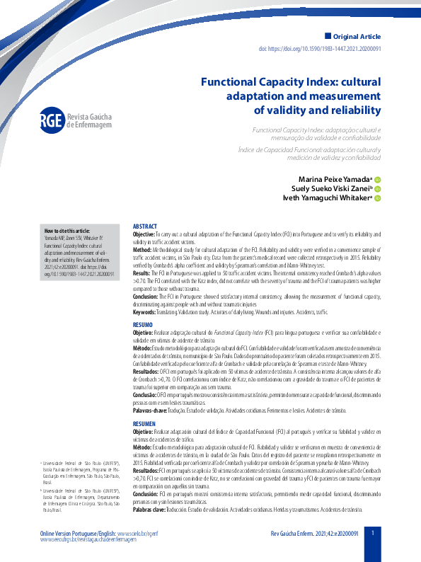 (PDF) Functional Capacity Index: cultural adaptation and measurement of validity and reliability