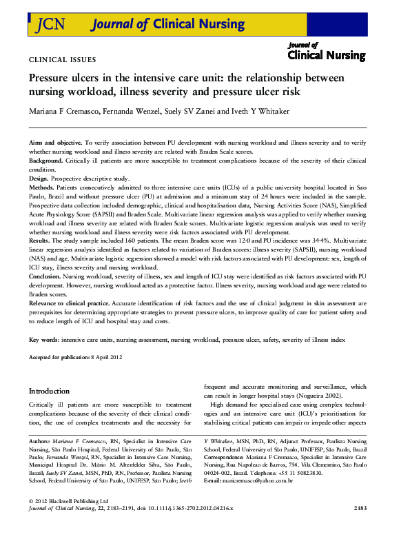 (PDF) Pressure ulcers in the intensive care unit: the relationship between nursing workload ...