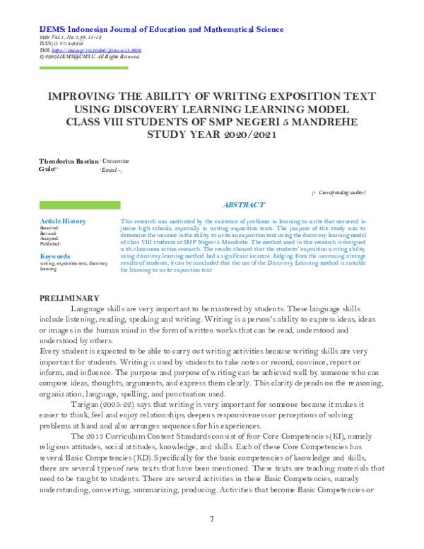 (PDF) Improving The Ability Of Writing Exposition Text Using Discovery Learning Learning Model ...