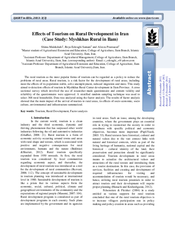 (PDF) Effects of Tourism on Rural Development in Iran (Case Study ...