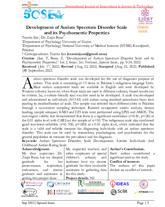 (PDF) Development of Autism Spectrum Disorder Scale and its ...
