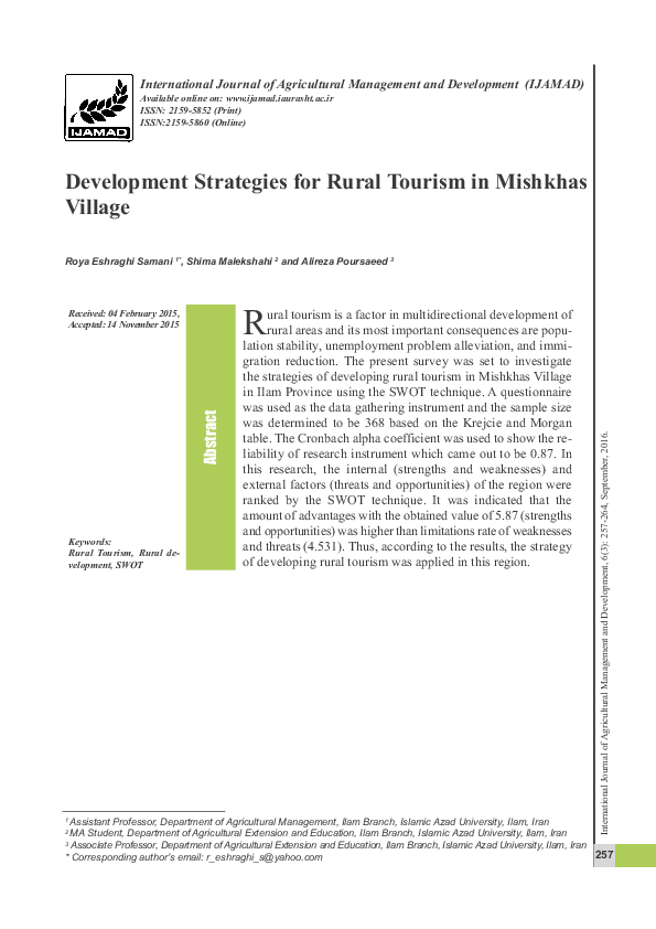 (PDF) Development Strategies for Rural Tourism in Mishkhas Village