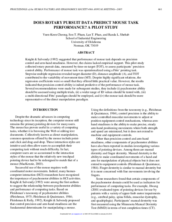 (PDF) Does rotary pursuit data predict mouse task performance? A pilot study