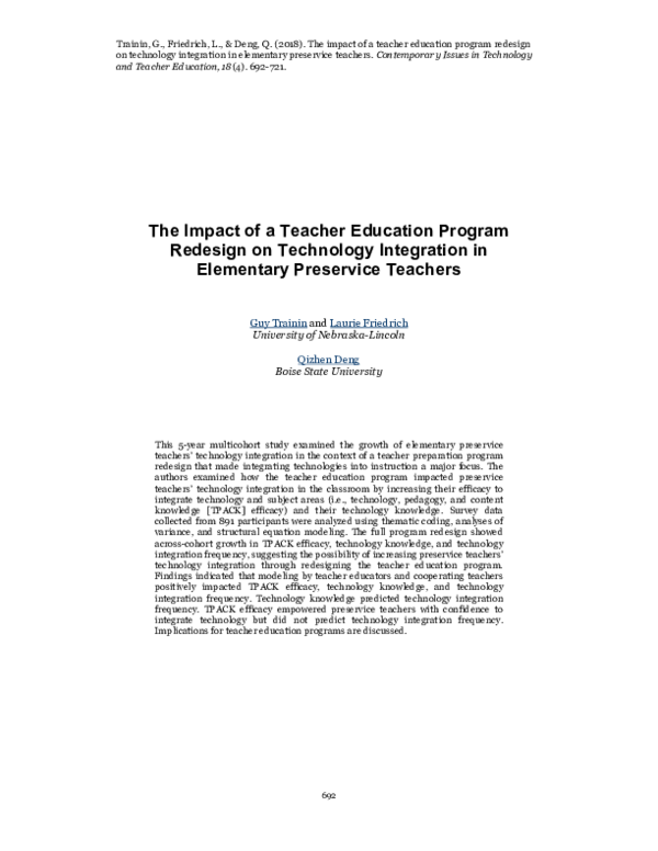 (PDF) The Impact of a Teacher Education Program Redesign on Technology ...