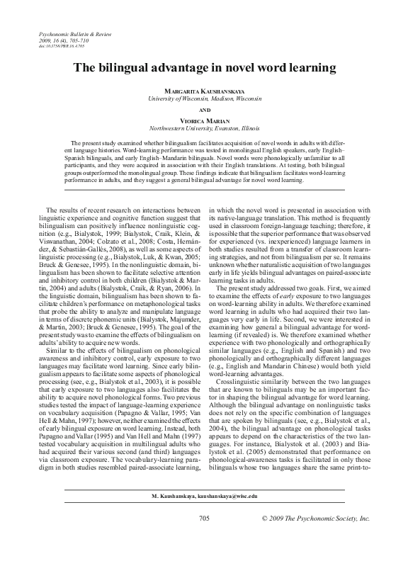 (PDF) The bilingual advantage in novel word learning