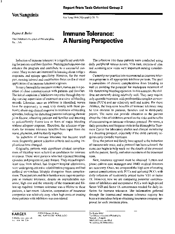 (PDF) Immune Tolerance: A Nursing Perspective | Regina Butler - Academia.edu