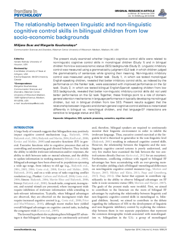 (PDF) The relationship between linguistic and non-linguistic cognitive control skills in ...