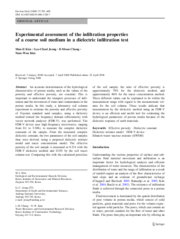 (PDF) Experimental assessment of the infiltration properties of a ...