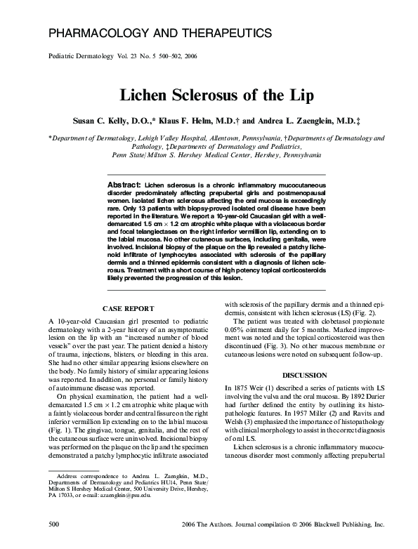 (PDF) Lichen Sclerosus of the Lip