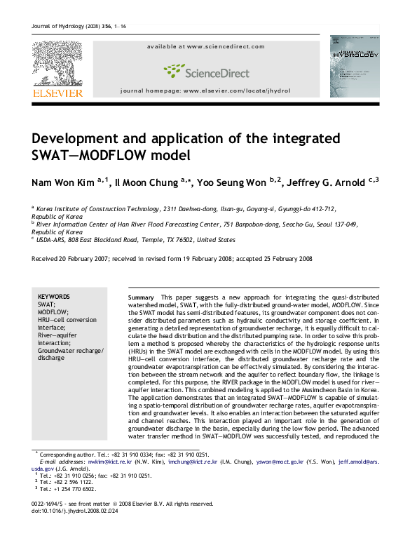 (PDF) Development and application of the integrated SWAT–MODFLOW model