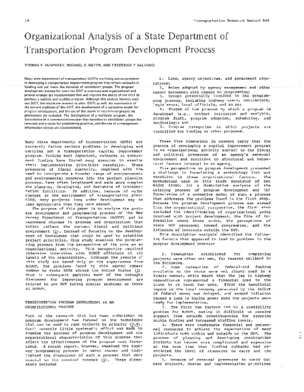 (PDF) Organizational Analysis of a State Department of Transportation ...