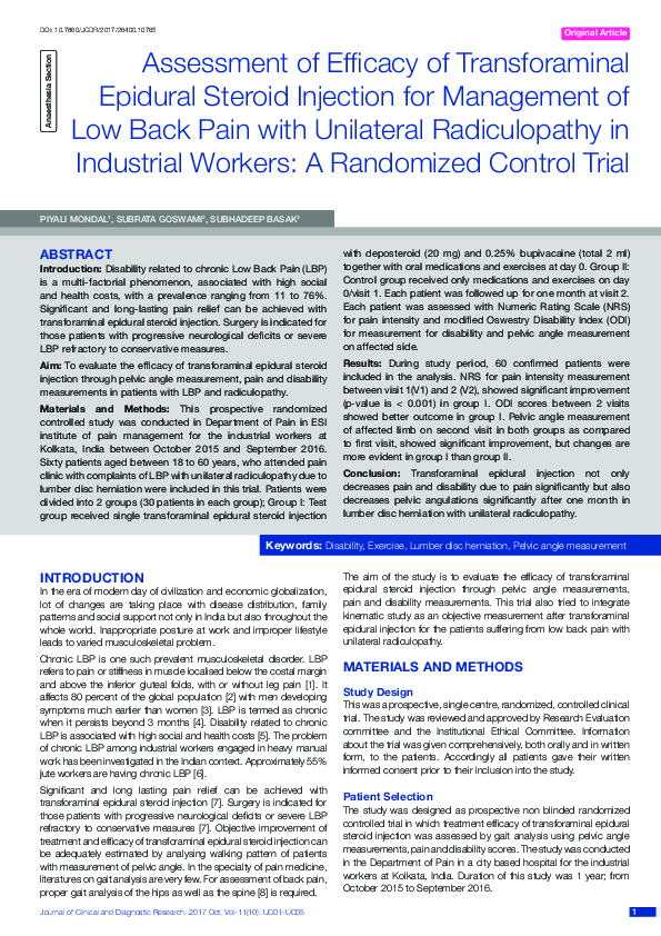(PDF) Assessment of Efficacy of Transforaminal Epidural Steroid ...