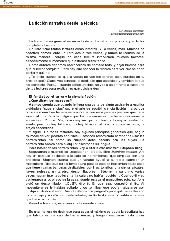 (PDF) La ficción narrativa desde la técnica