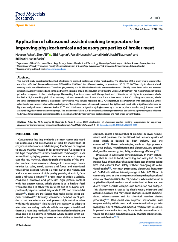 (PDF) Application of ultrasound-assisted cooking temperature for improving physicochemical and ...