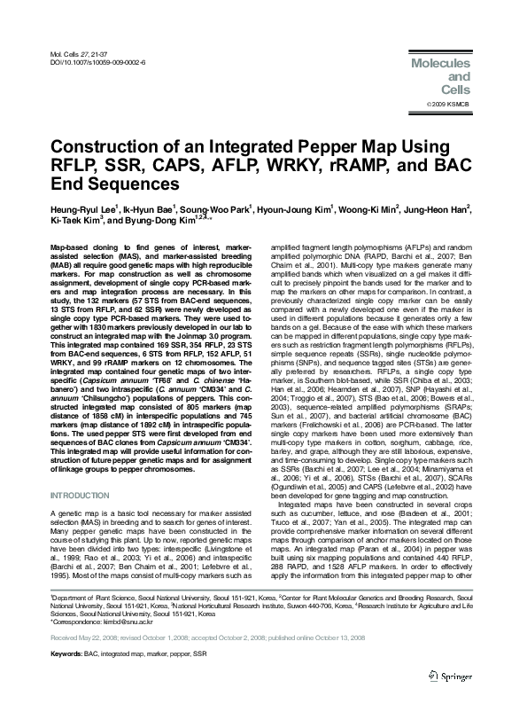 (PDF) Construction of an integrated pepper map using RFLP, SSR, CAPS ...