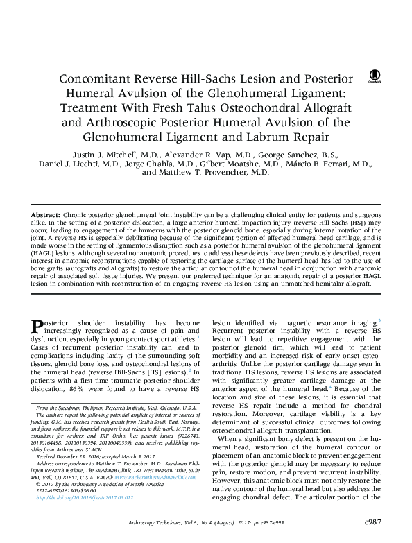 (PDF) Concomitant Reverse Hill-Sachs Lesion and Posterior Humeral ...