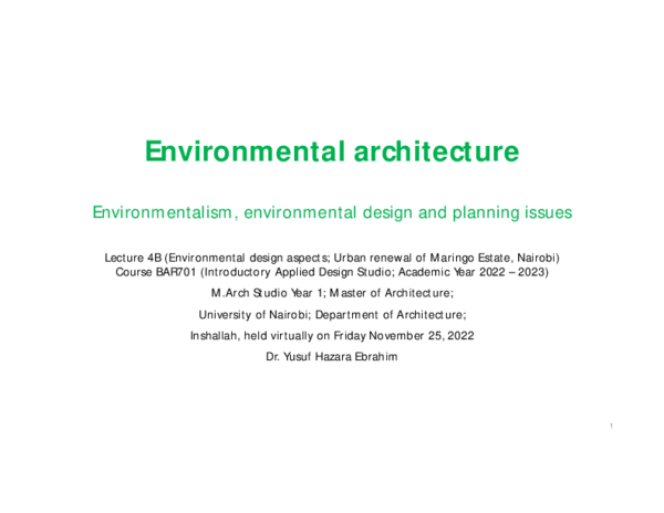 (PDF) Environmental architecture: Environmentalism, environmental ...