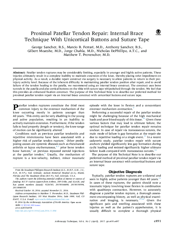 (PDF) Proximal Patellar Tendon Repair: Internal Brace Technique With ...