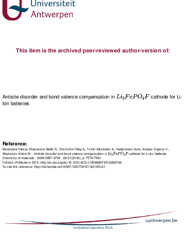 (PDF) Antisite Disorder and Bond Valence Compensation in Li2FePO4F ...
