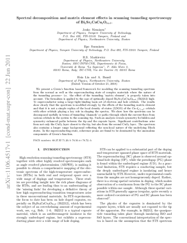 (PDF) Spectral decomposition and matrix element effects in scanning tunneling spectroscopy of ...