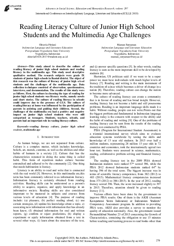 (PDF) Reading Literacy Culture of Junior High School Students and the ...