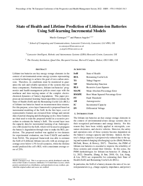 (PDF) State of Health and Lifetime Prediction of Lithium-ion Batteries Using Self-learning ...
