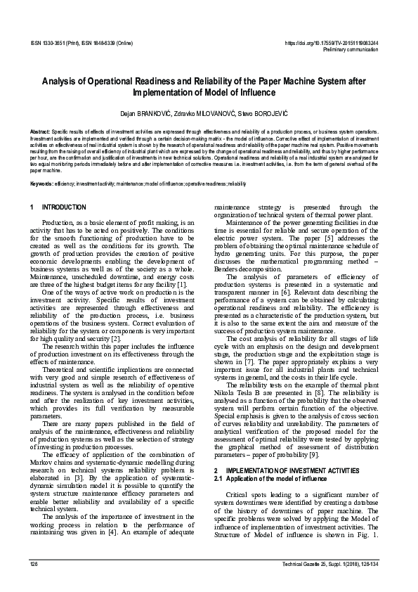 (PDF) Analysis of Operational Readiness and Reliability of the Paper ...