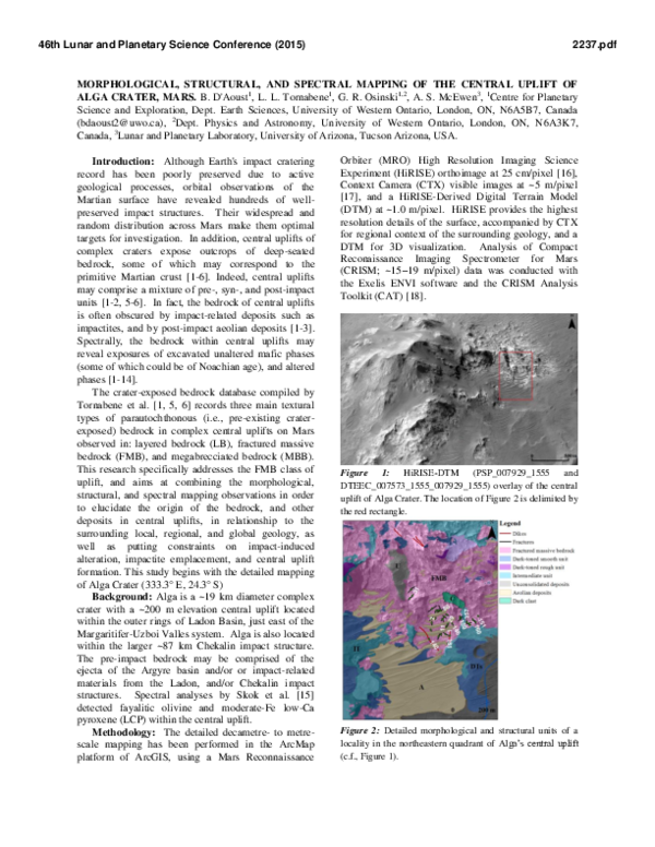 (PDF) Morphological, Structural, and Spectral Mapping of the Central Uplift of Alga Crater, Mars