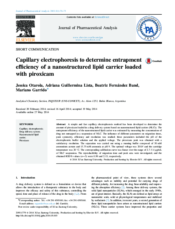 (PDF) Capillary electrophoresis to determine entrapment efficiency of a ...