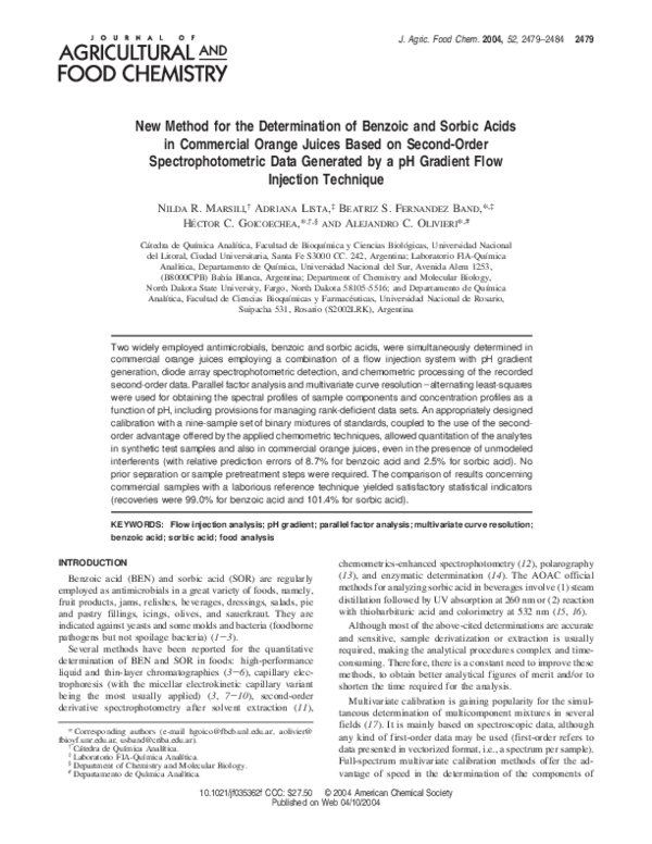 (PDF) New Method for the Determination of Benzoic and Sorbic Acids in ...